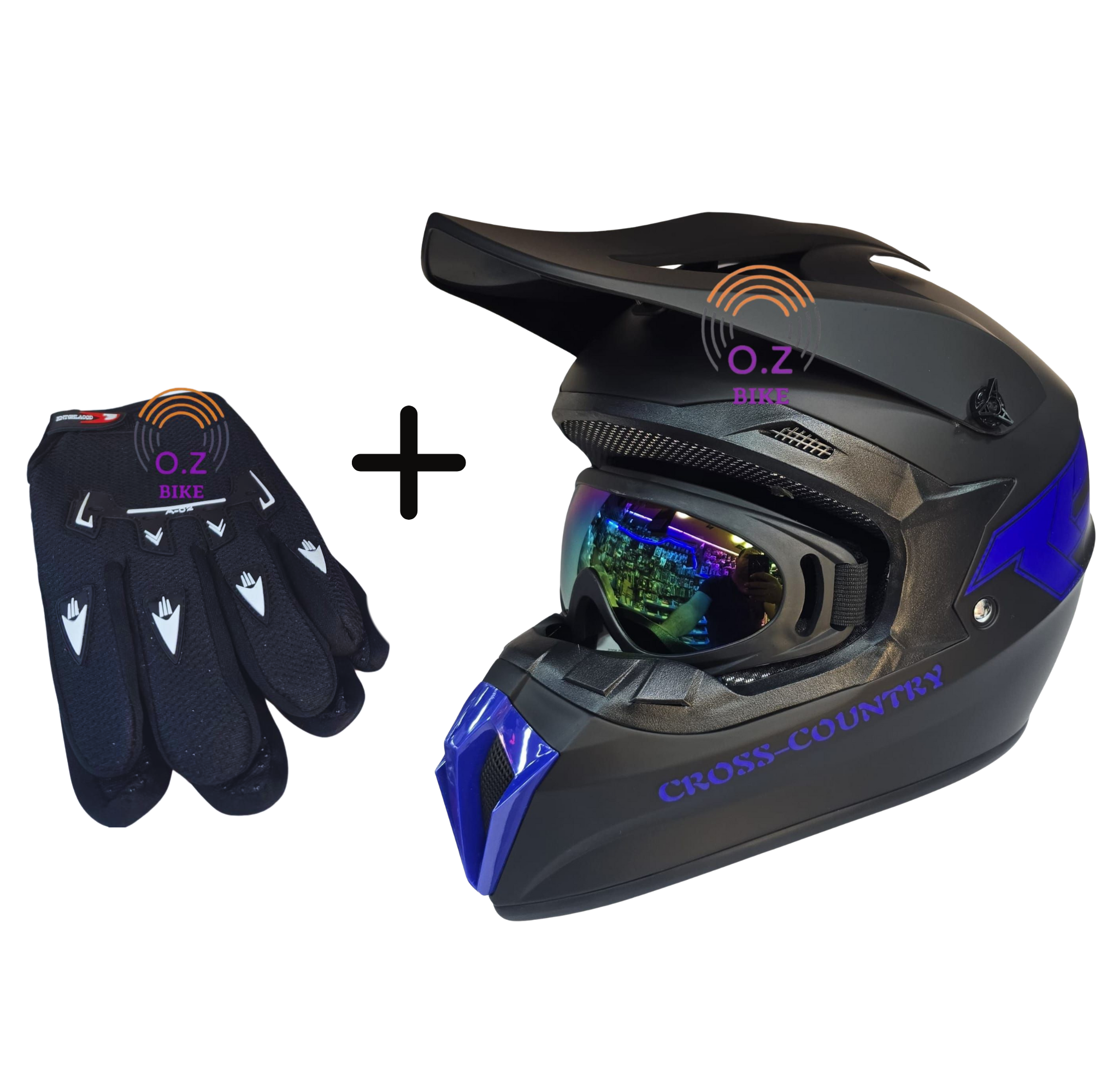 קסדה מלאה לקורקינט ולאופניים עם משקף וכפפות - O.Z BIKE עוז בייק